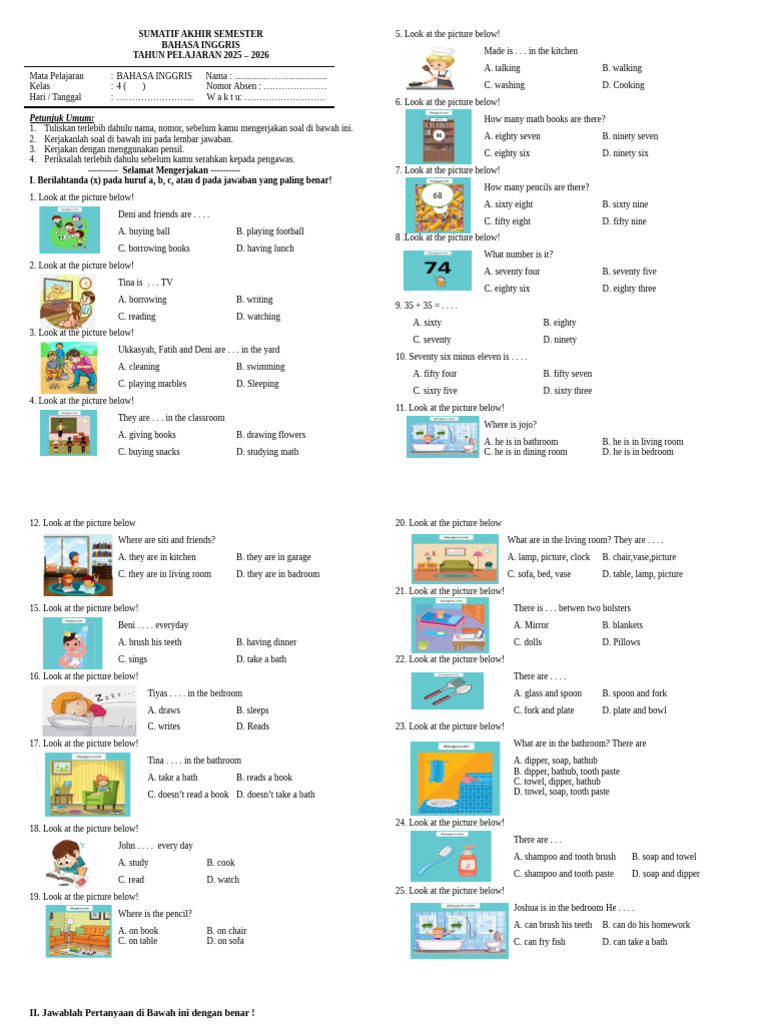 SAS Bahasa Inggris Kelas 4 Tahun 2025 Sem 1 | PDF