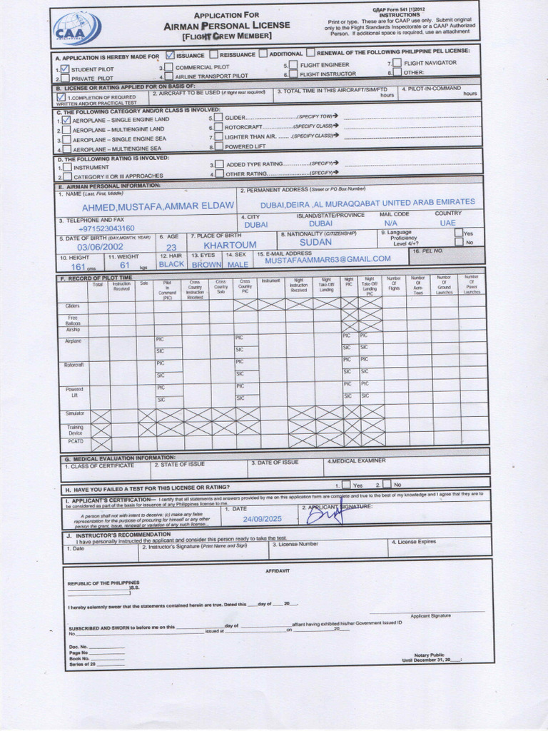 CAAP Form 541 - Ahmed, Mustafa | PDF
