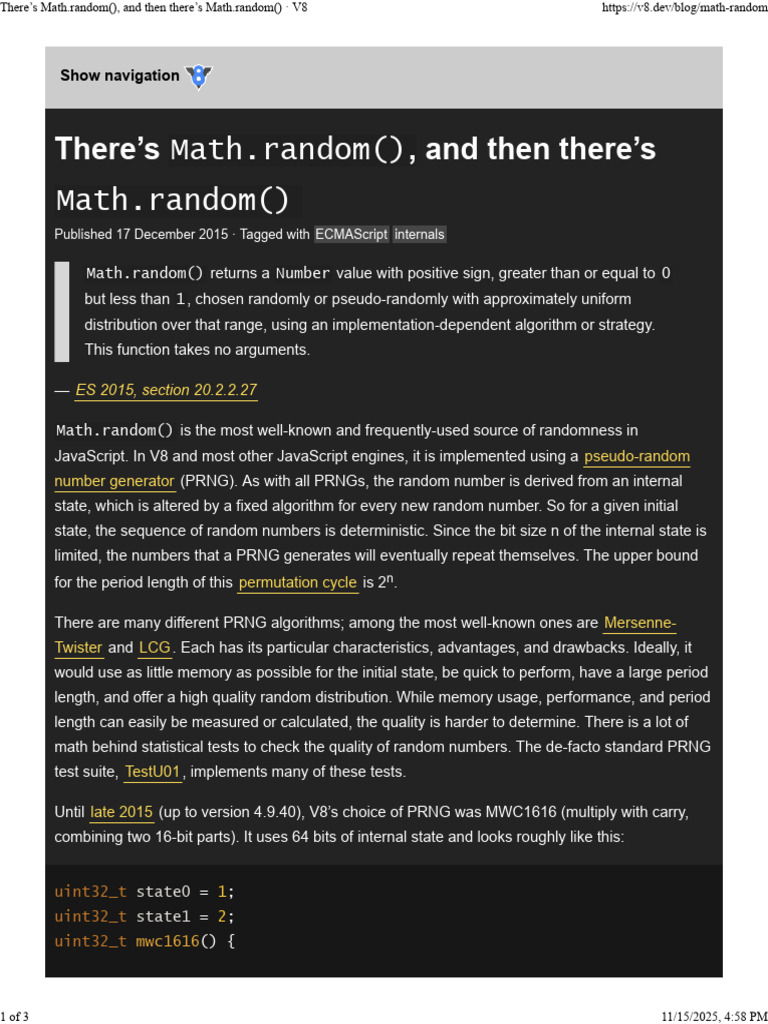 There’s Math.random(), And Then There’s Math.random() · V8 | PDF ...
