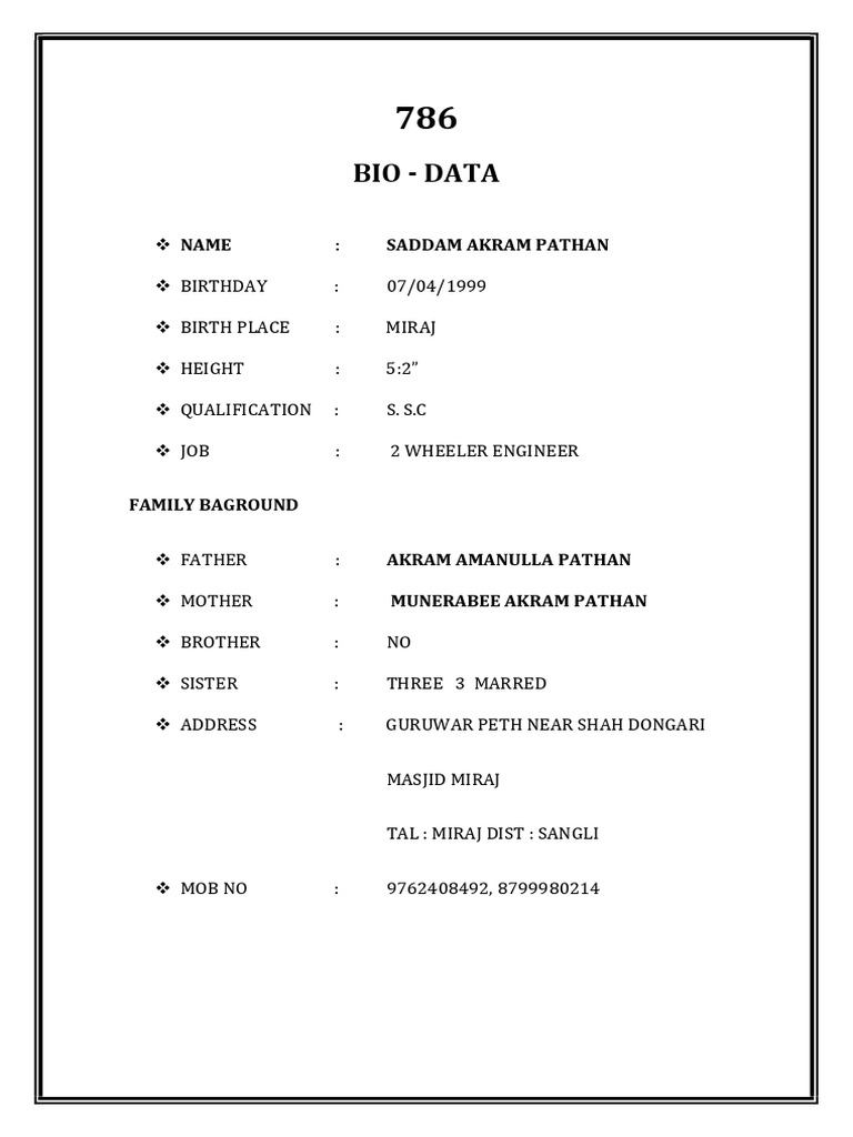 Saddam Akram Pathan Bio Data | PDF