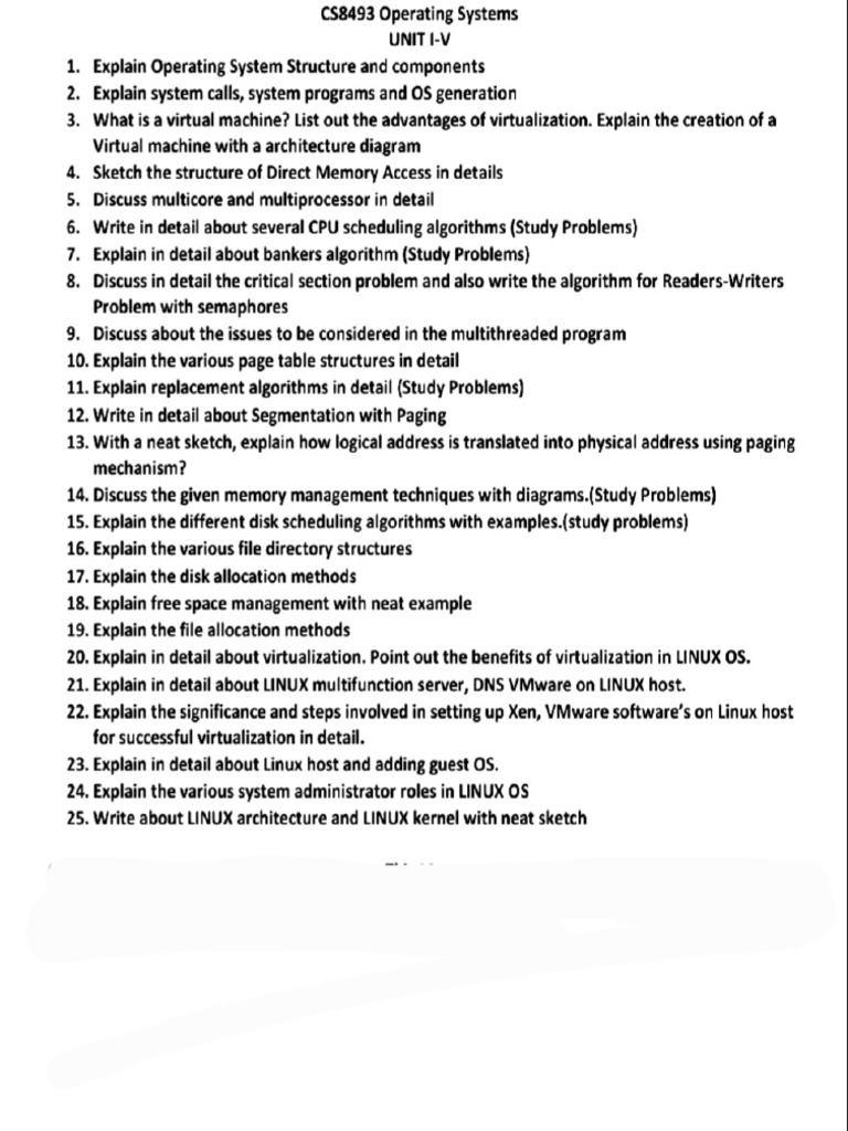 CS8493 Operating Systems Important Questions | PDF