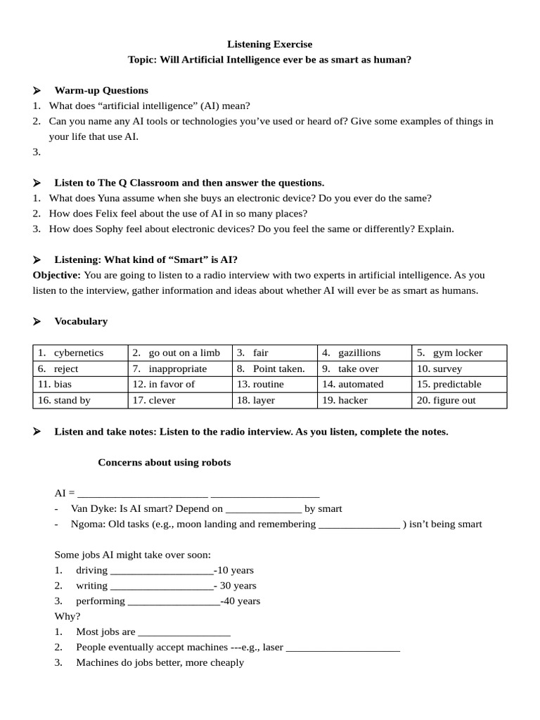 AI Intelligence: Human Comparison Exercise | PDF | Artificial ...