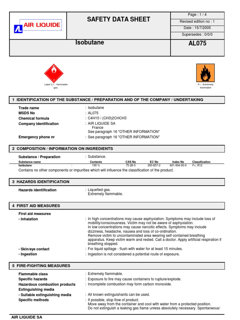 MSDS Isobutane EU | PDF | Chemistry | Materials
