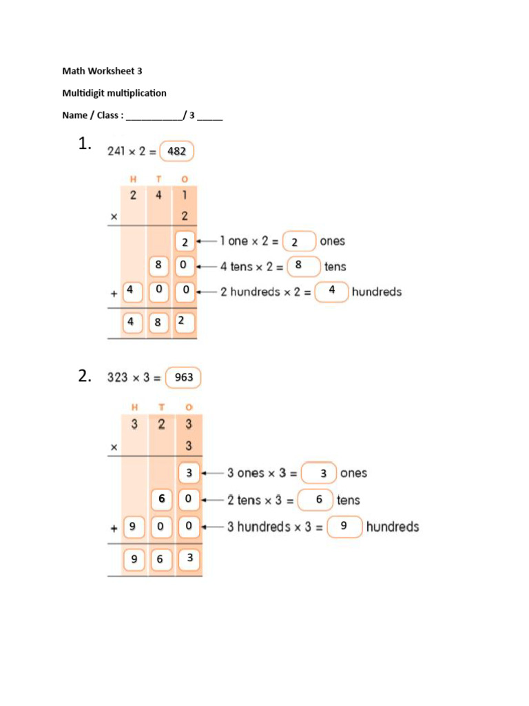 Multidigit Multiplication Worksheet | PDF