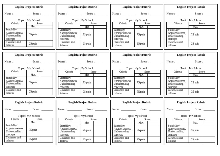 English Project Rubric for My School | PDF