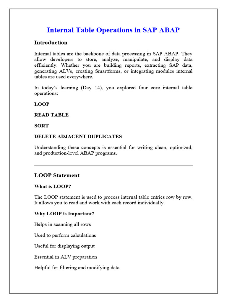 Internal Table Operations in SAP ABAP | PDF | Computer Engineering ...