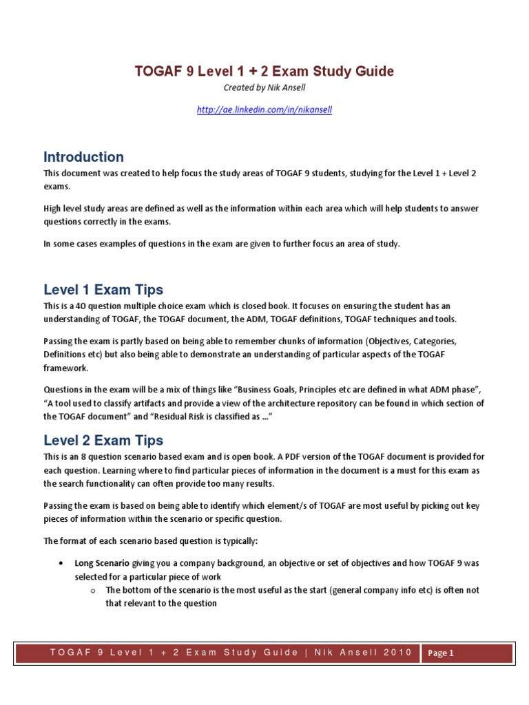 Togaf 9 Exam Study Guide | PDF | Test (Assessment) | Information ...