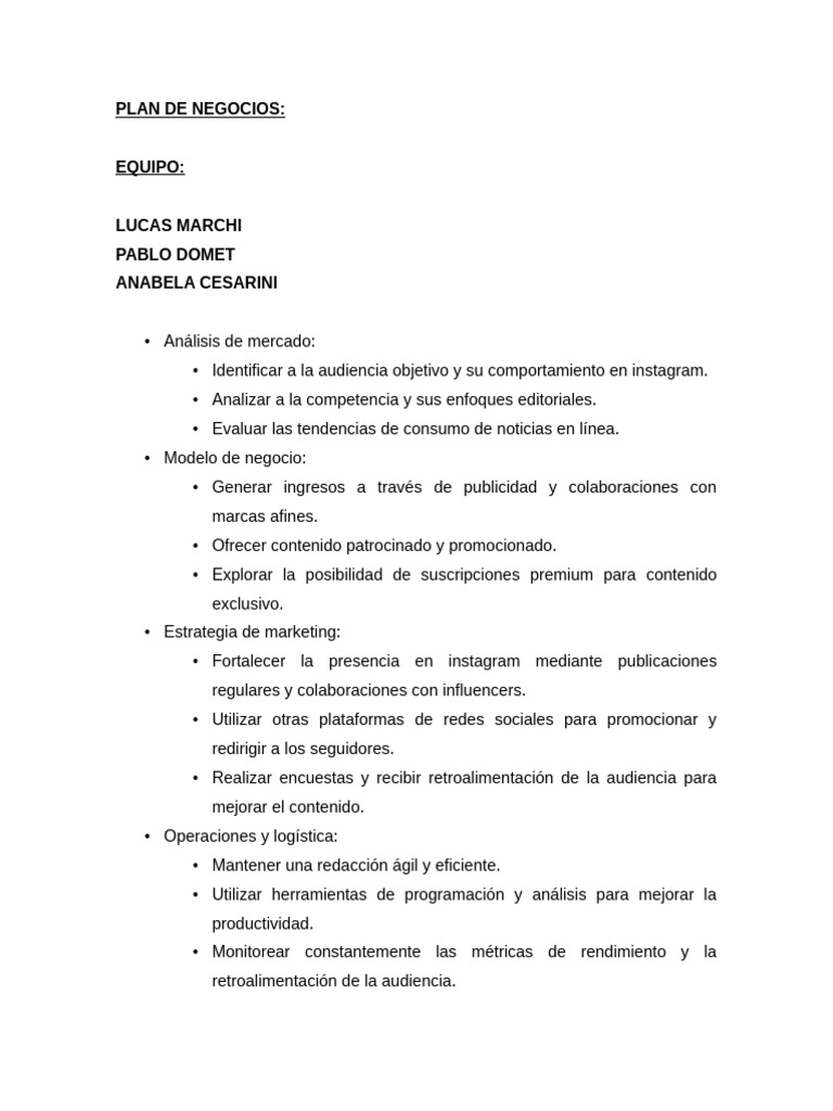 Proyecto de Negocio Pablo, Lucas y Anaaa | PDF | Marketing | Publicidad