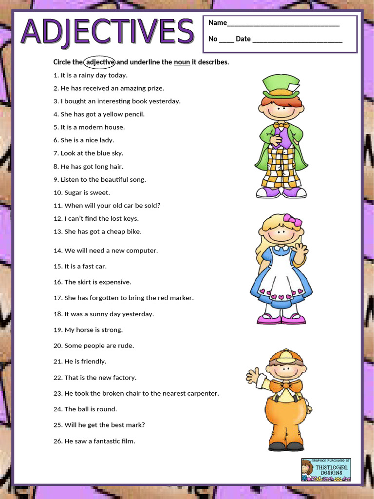 Identify Adjectives and Nouns Exercise | PDF