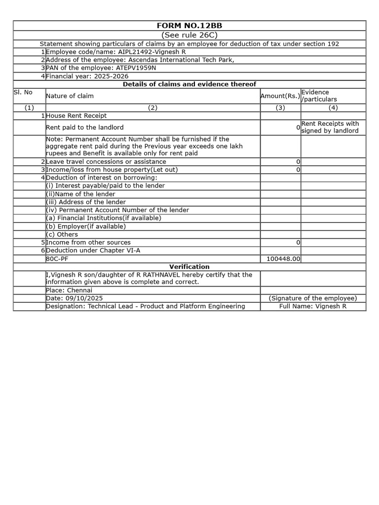 Employee Tax Deduction Statement 2025 | PDF | Taxation | Economies