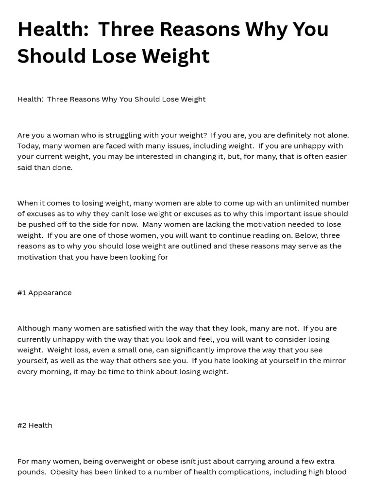 Health Three Reasons Why You Should Lose Weight | PDF | Weight Loss ...