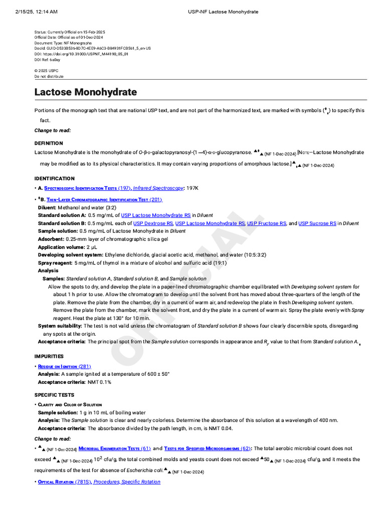 650 - Lactose Monohydrate | PDF | Colony Forming Unit | Thin Layer ...