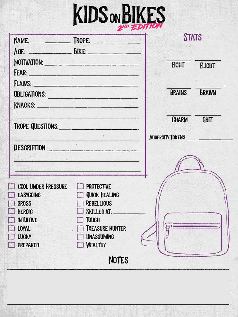 2 XKidson Bikes Character Sheet Form Fillable | PDF