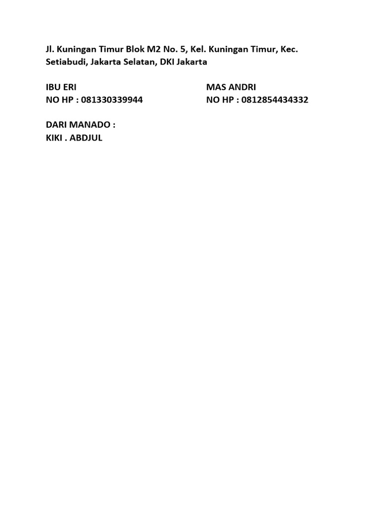 Kontak Ibu Eri dan Mas Andri Jakarta | PDF