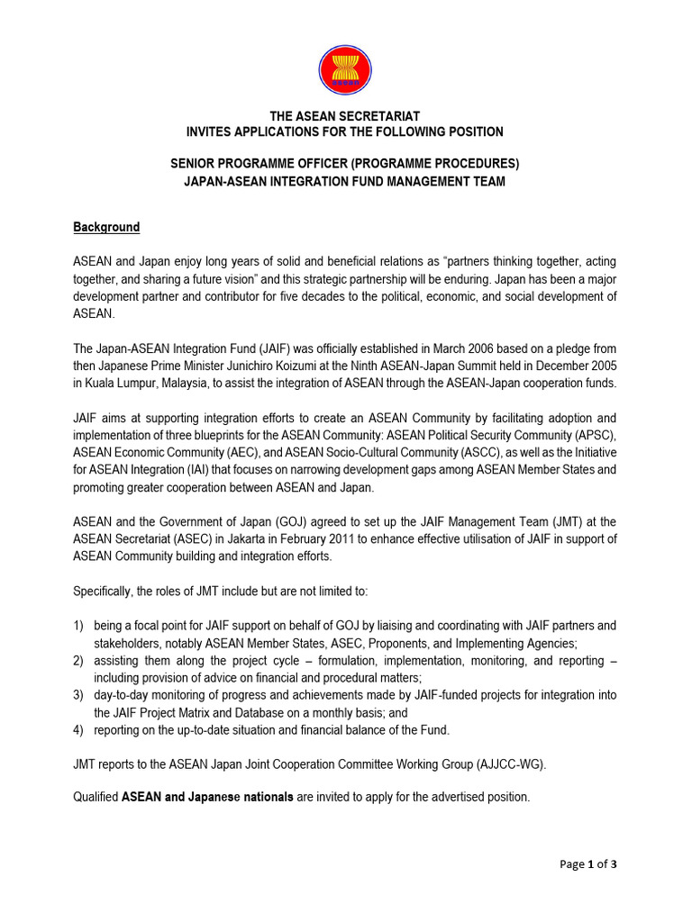 VA 250801 JMT Senior Programme Officer Programme Procedures | PDF ...