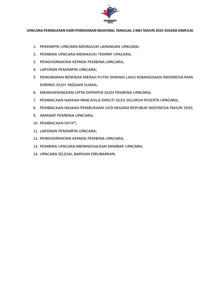 Susunan Upacara Diknas | PDF