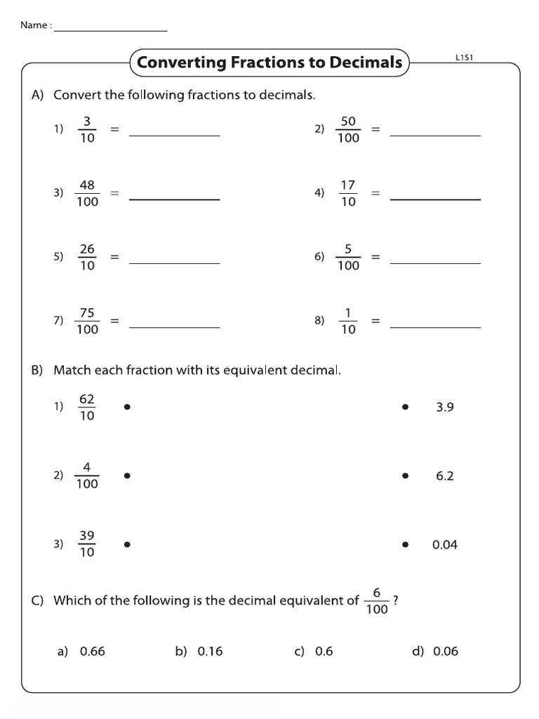 Fraction to Decimal 1 | PDF