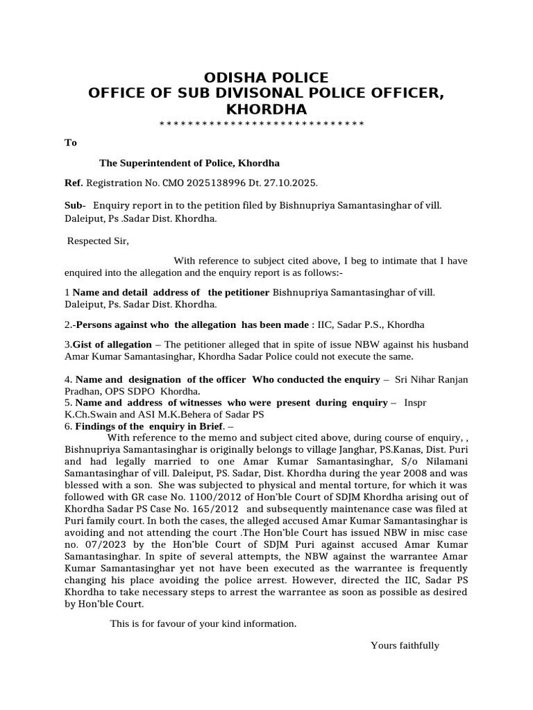 Khordha Police Enquiry Report Summary | PDF