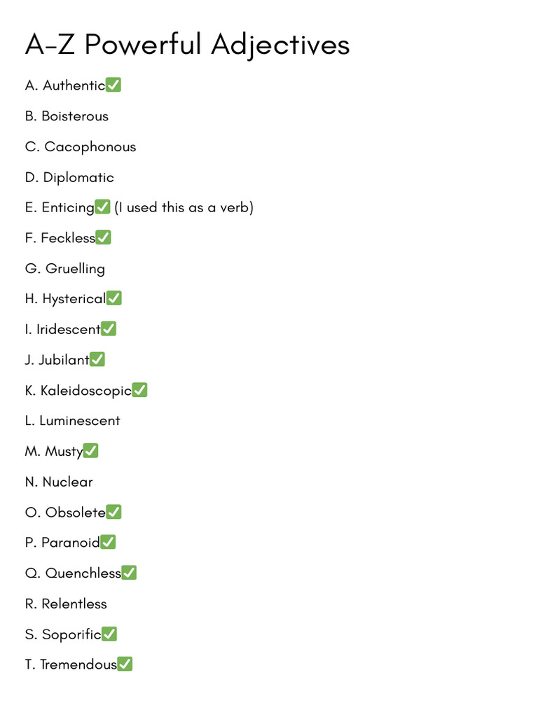 A-Z Powerful Adjectives | PDF