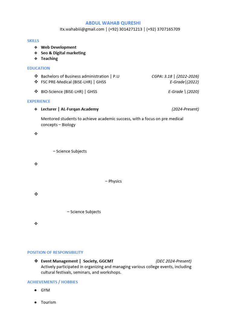 Abdul Wahab Qureshi - Web Developer & Lecturer | PDF