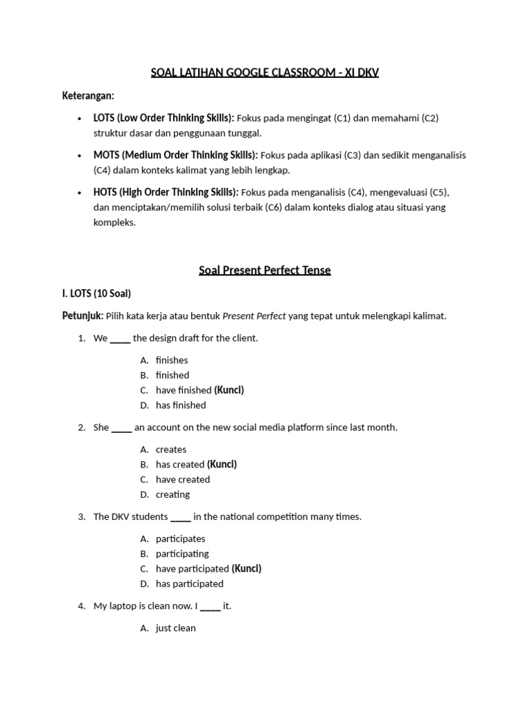 Soal Present Perfect Tense Dan Offer and Suggestion | PDF