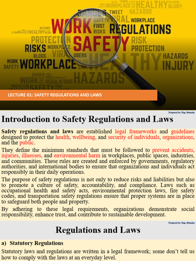 Safety Regulations and Laws Overview | PDF | Occupational Safety And ...
