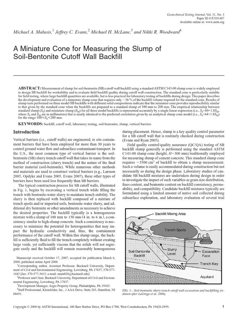Miniature Cone for Soil-Bentonite Slump Measurement | PDF | Variance ...