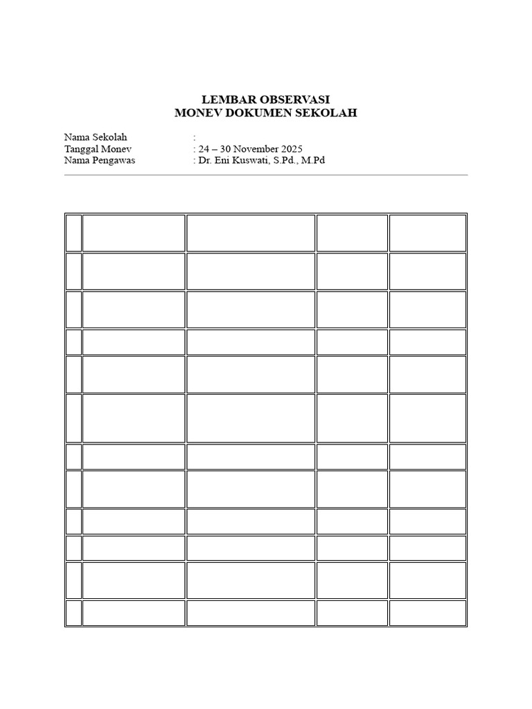 Monev Dokumen Sekolah 2025 | PDF