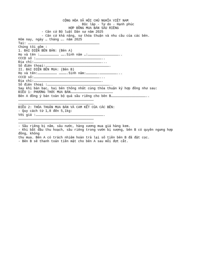 Hop Dong Sau Rieng | PDF