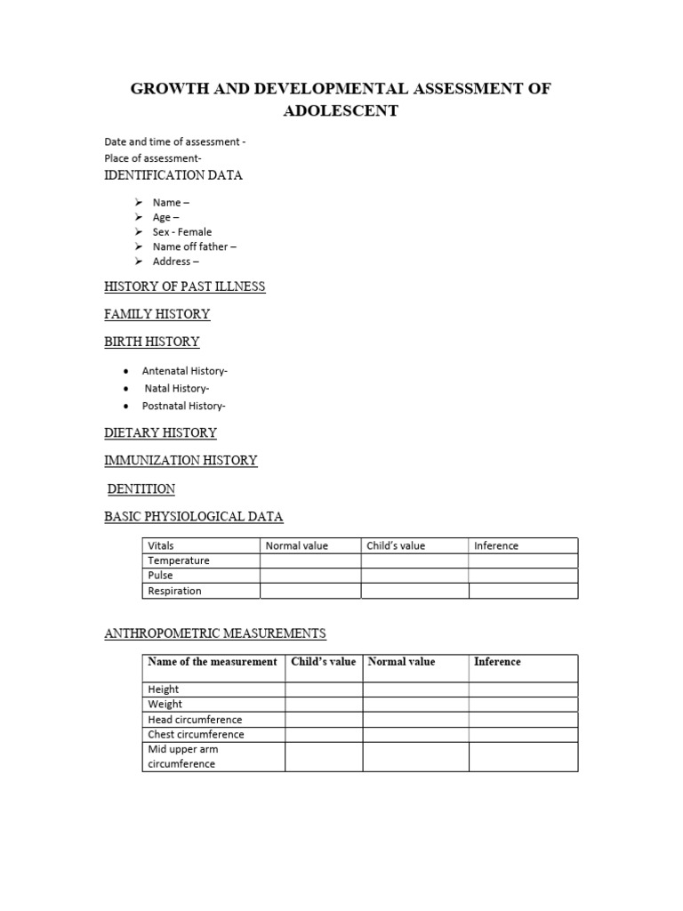 ADOLESCENT ASSESSMENT FORMAT PDF | PDF | Adolescence | Puberty