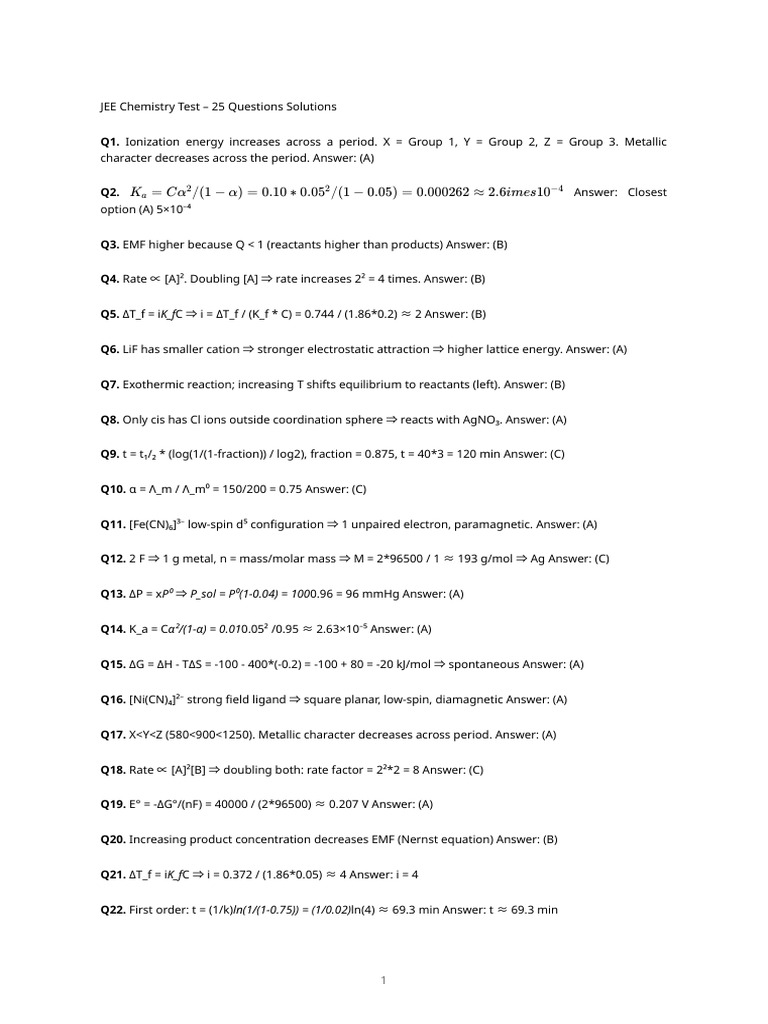 Jee Chemistry 25q Solutions | PDF