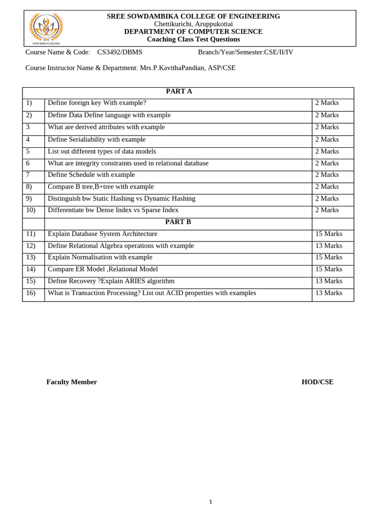Coaching Class Dbms Quest | PDF