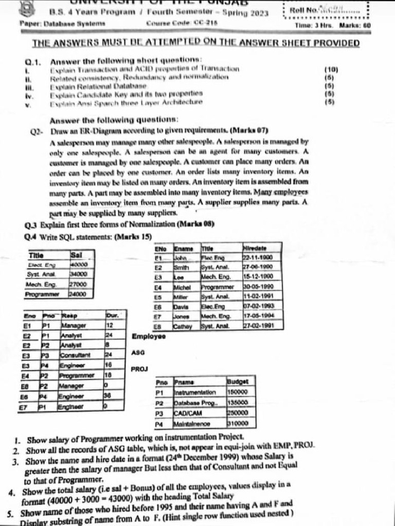 Database Past Papers | PDF