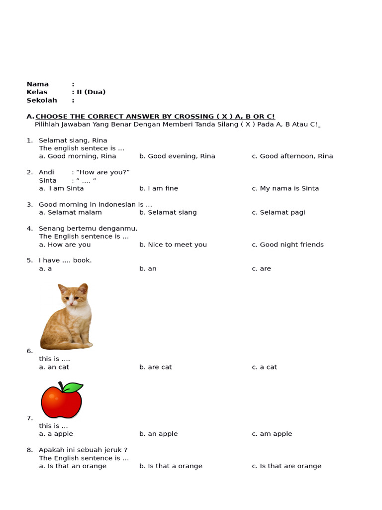 0000 Sas Bhs Inggris Kelas 2 Ok | PDF