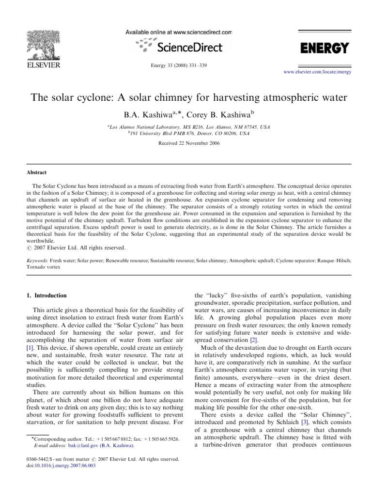 Solar Cyclone: Atmospheric Water Harvesting | PDF | Nucleation | Water