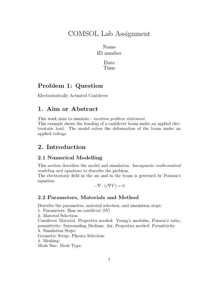 COMSOL LAB Assignment Format | PDF | Geometry | Beam (Structure)