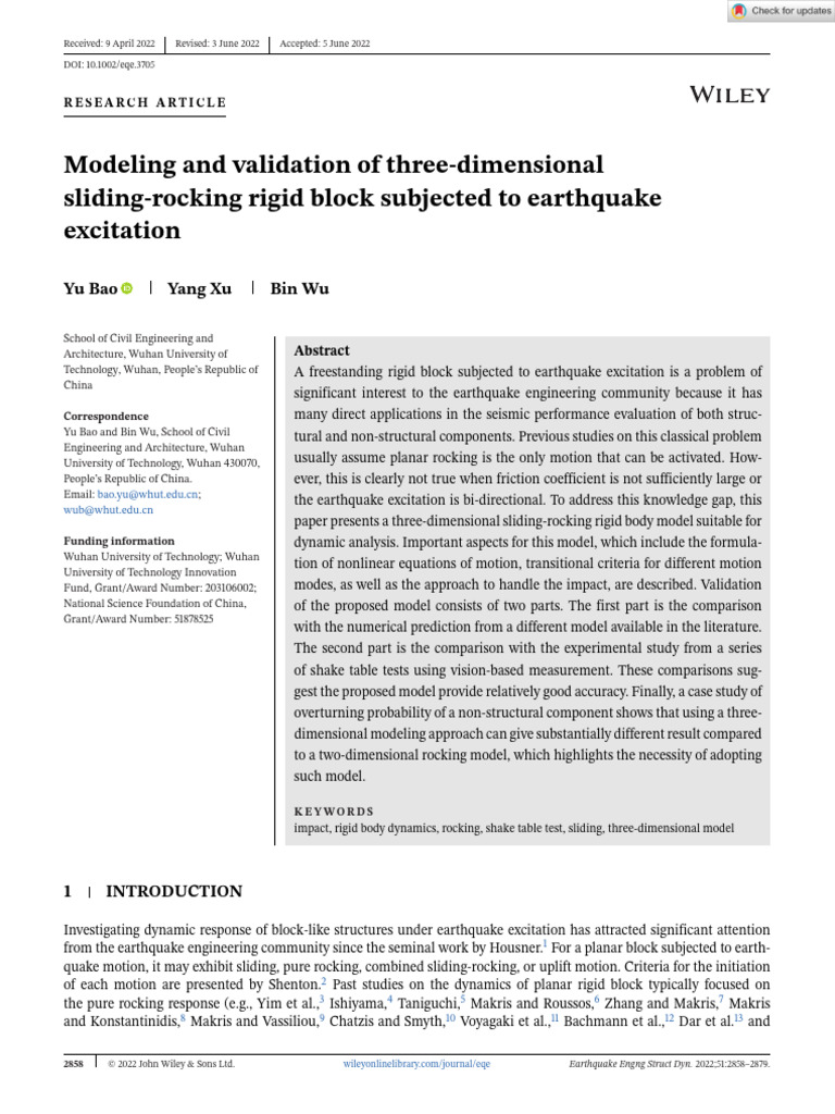 3D Sliding-Rocking Block Model for Earthquakes | PDF | Force | Kinematics