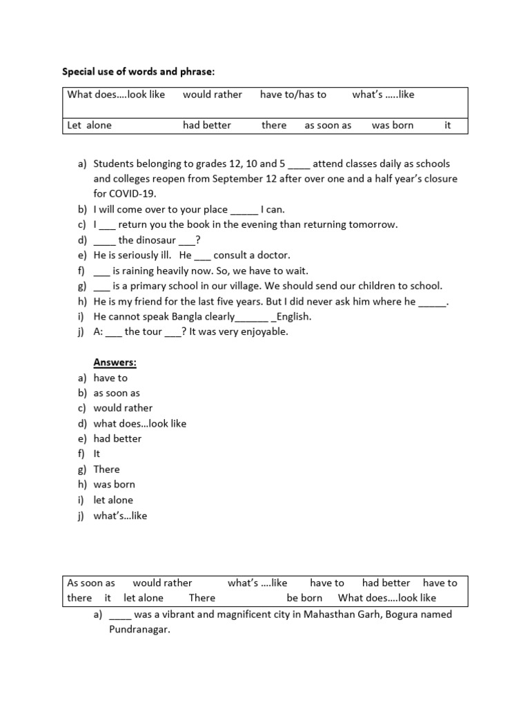 Special Use of Words and Phrase | PDF | Grammar | Linguistics