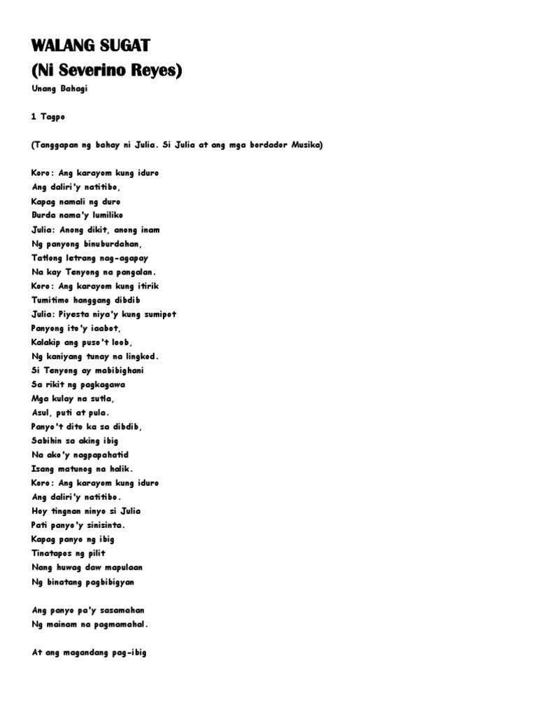WALANG SUGAT Ni Severino Reyes