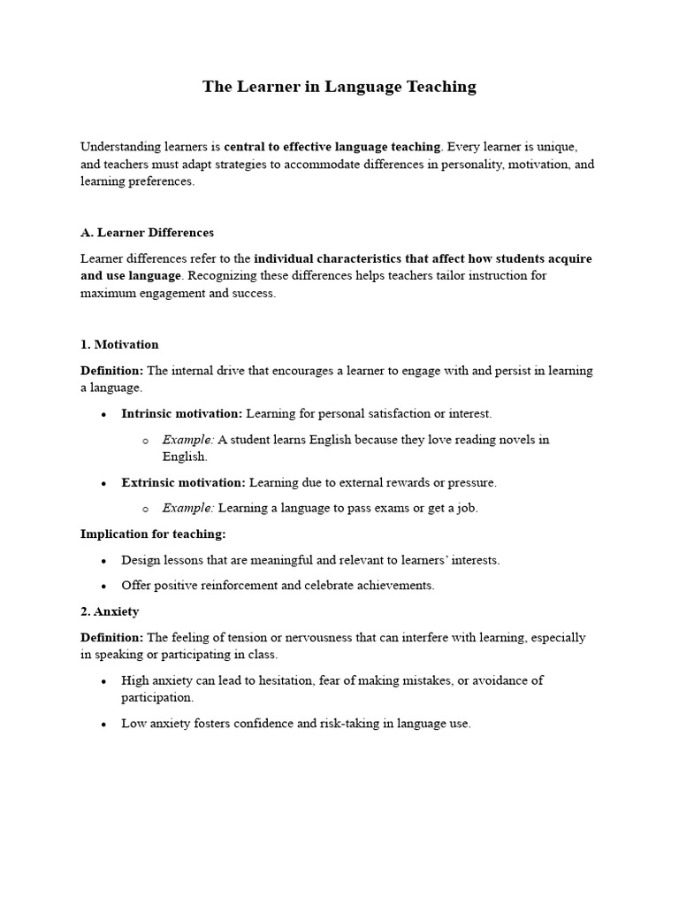 The Learner in Language Teaching | PDF | Learning | Motivational