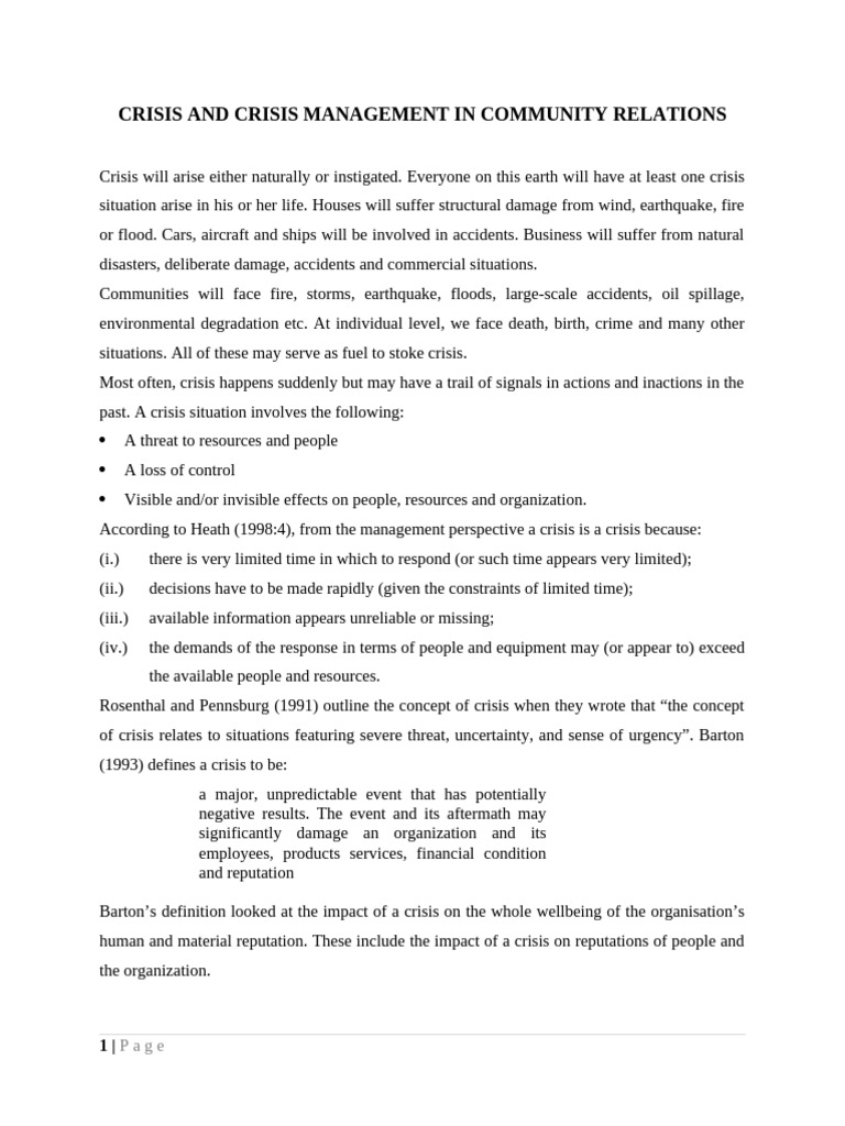 7 Crisis and Crisis Management in Community Relations | PDF | Crisis ...