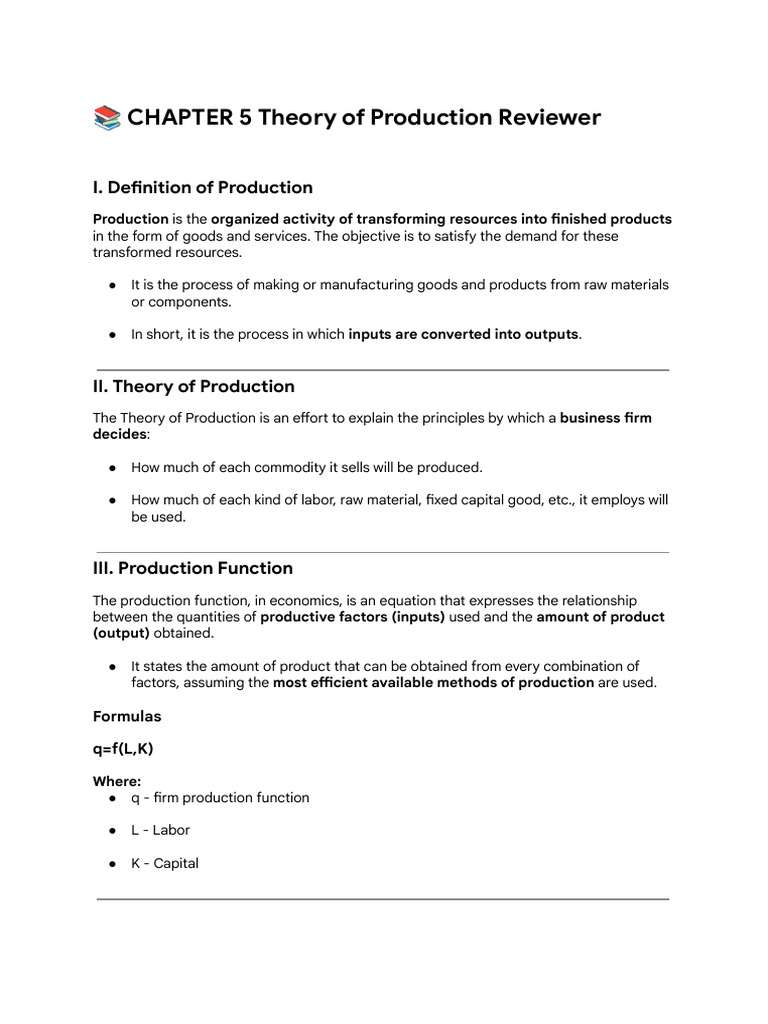 Theory of Production Overview | PDF | Production Function | Labour ...
