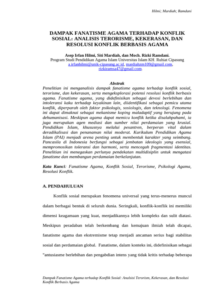 Fanatisme Agama dan Konflik Sosial | PDF