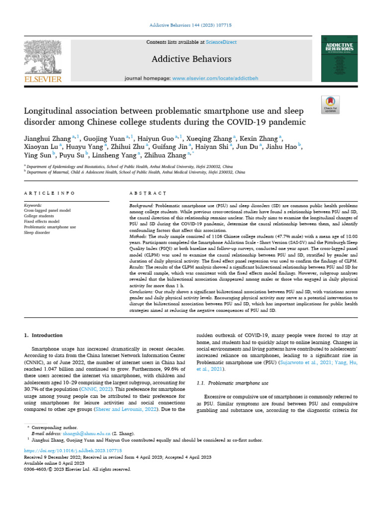 1. Zhang Et Al. (2023). Longitudinal Association Between Problematic ...