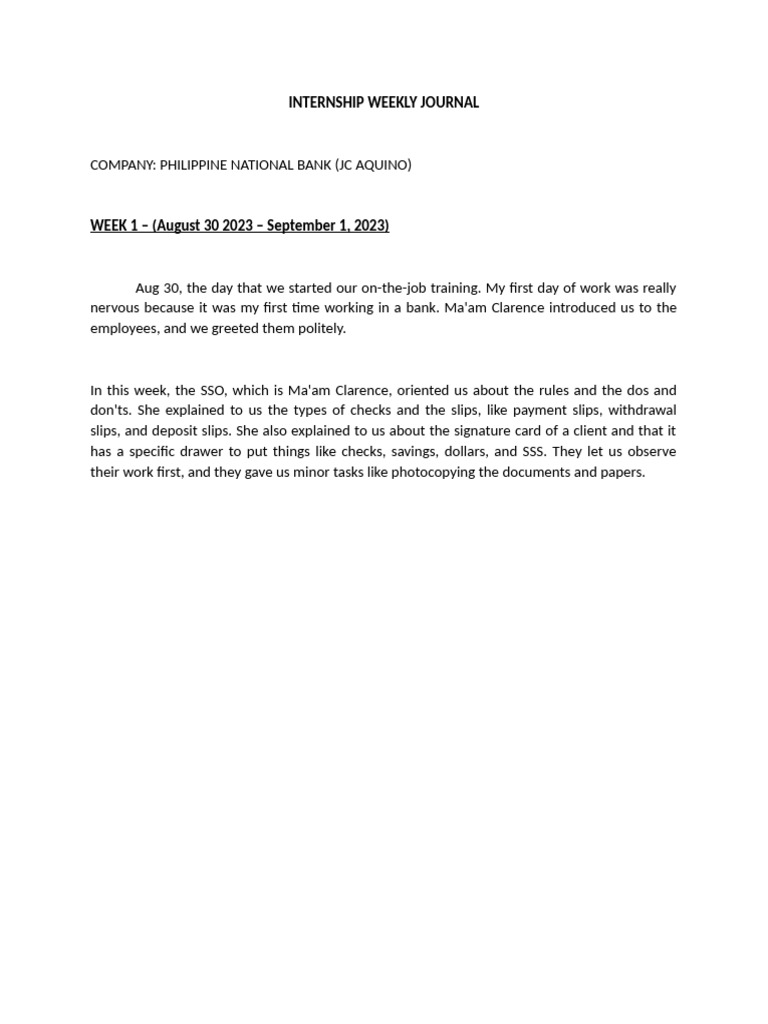 Weekly Internship Journal at PNB | PDF | Banking