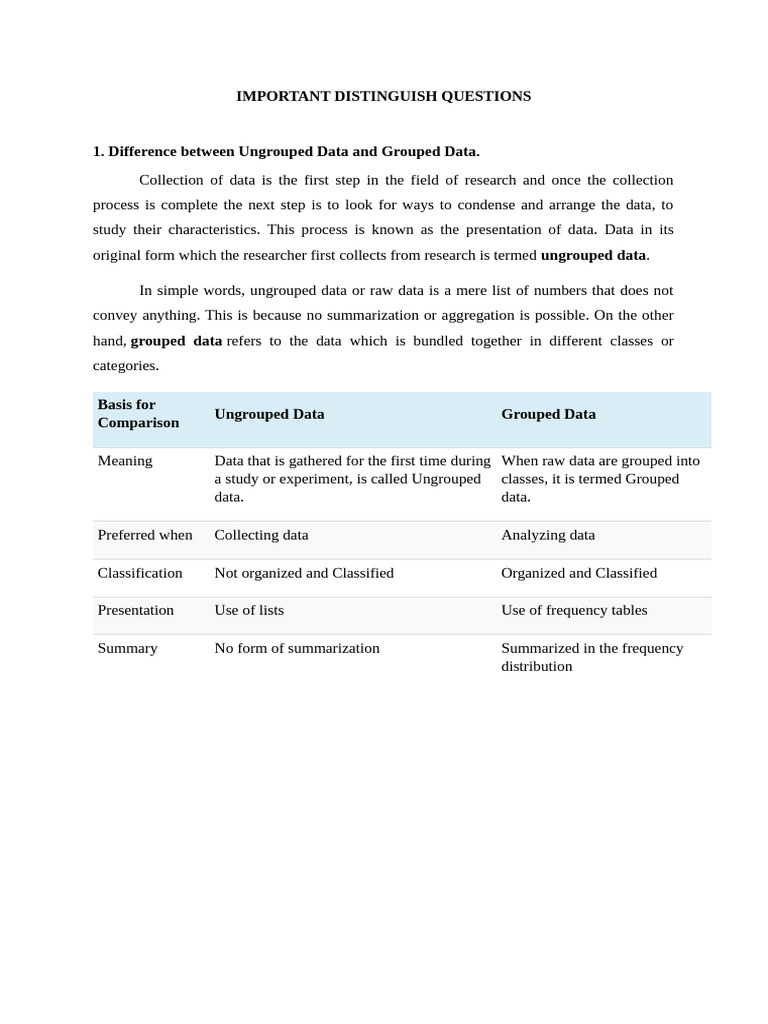 Important Distinguish Questions | PDF | Statistics | Data