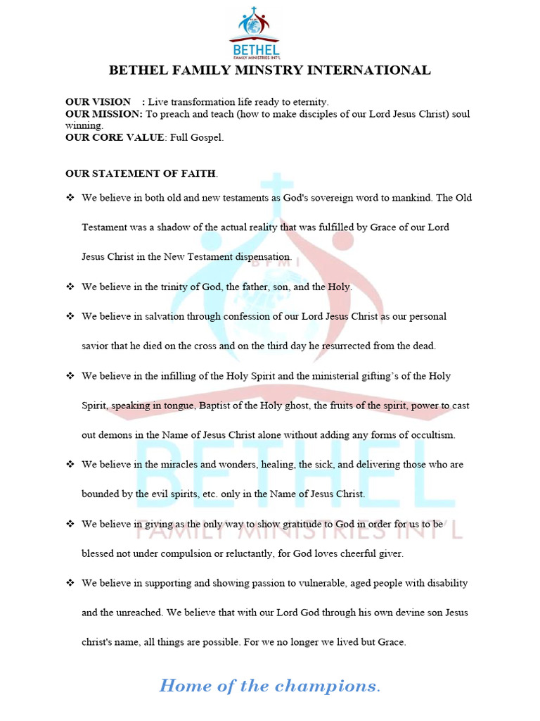 Bethel Family International Minstry. | PDF