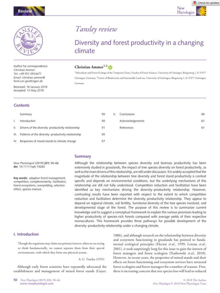 Tree Diversity and Forest Productivity | PDF | Biodiversity | Forests