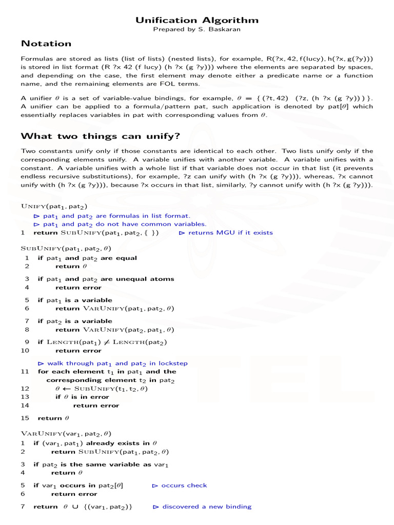 Nptel Ai Krr Week 06 Notes Unification Algorithm 2025 | PDF