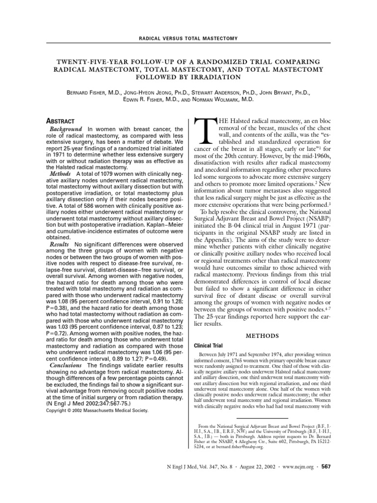 Fisher B_NSABP-04 Trial | PDF | Mastectomy | Breast Cancer